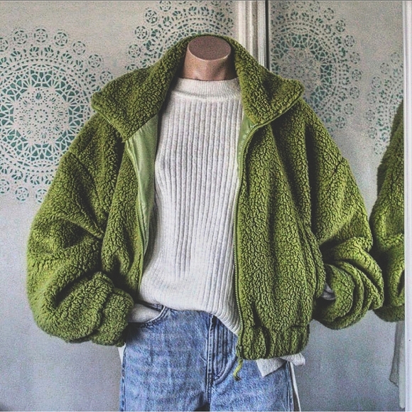 Jackets & Coats | That It Girl Collection Green Sherpa Zip Up Jacket ...